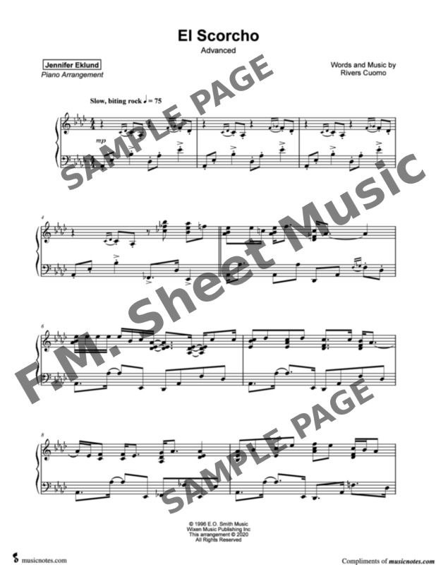 El Scorcho (Advanced Piano) By Weezer - F.M. Sheet Music - Pop Arrangements by Jennifer Eklund